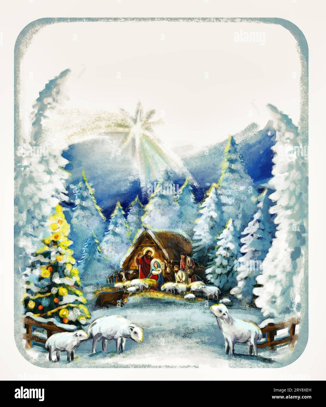 traditional christmas scene with holy family for different usage Stock ...