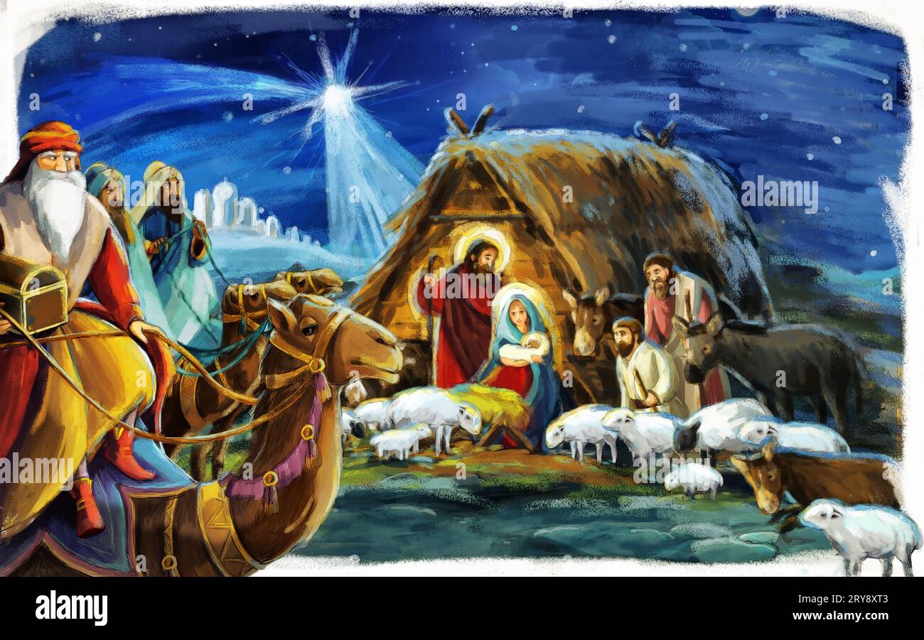 traditional christmas scene with holy family for different usage Stock ...