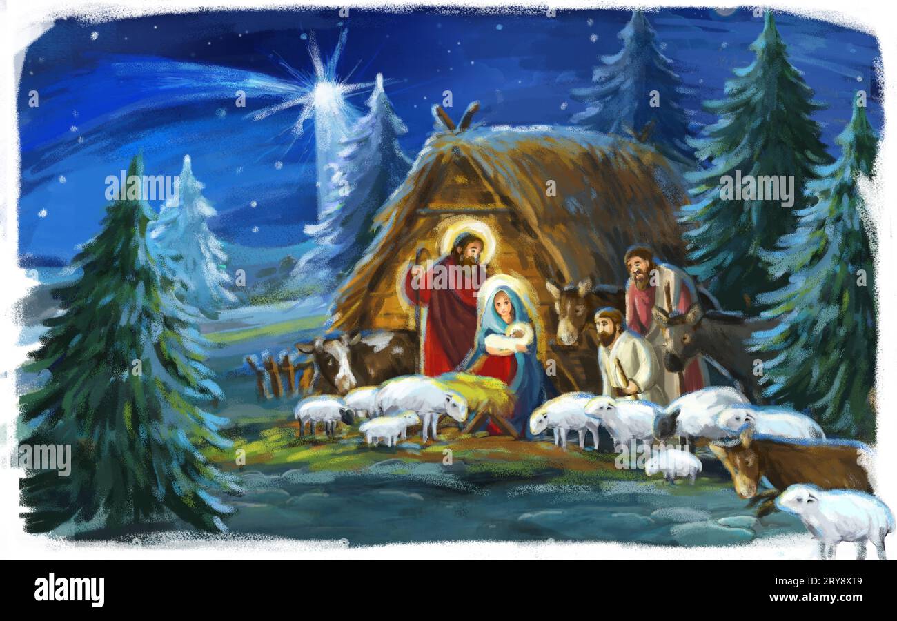 traditional christmas scene with holy family for different usage Stock ...
