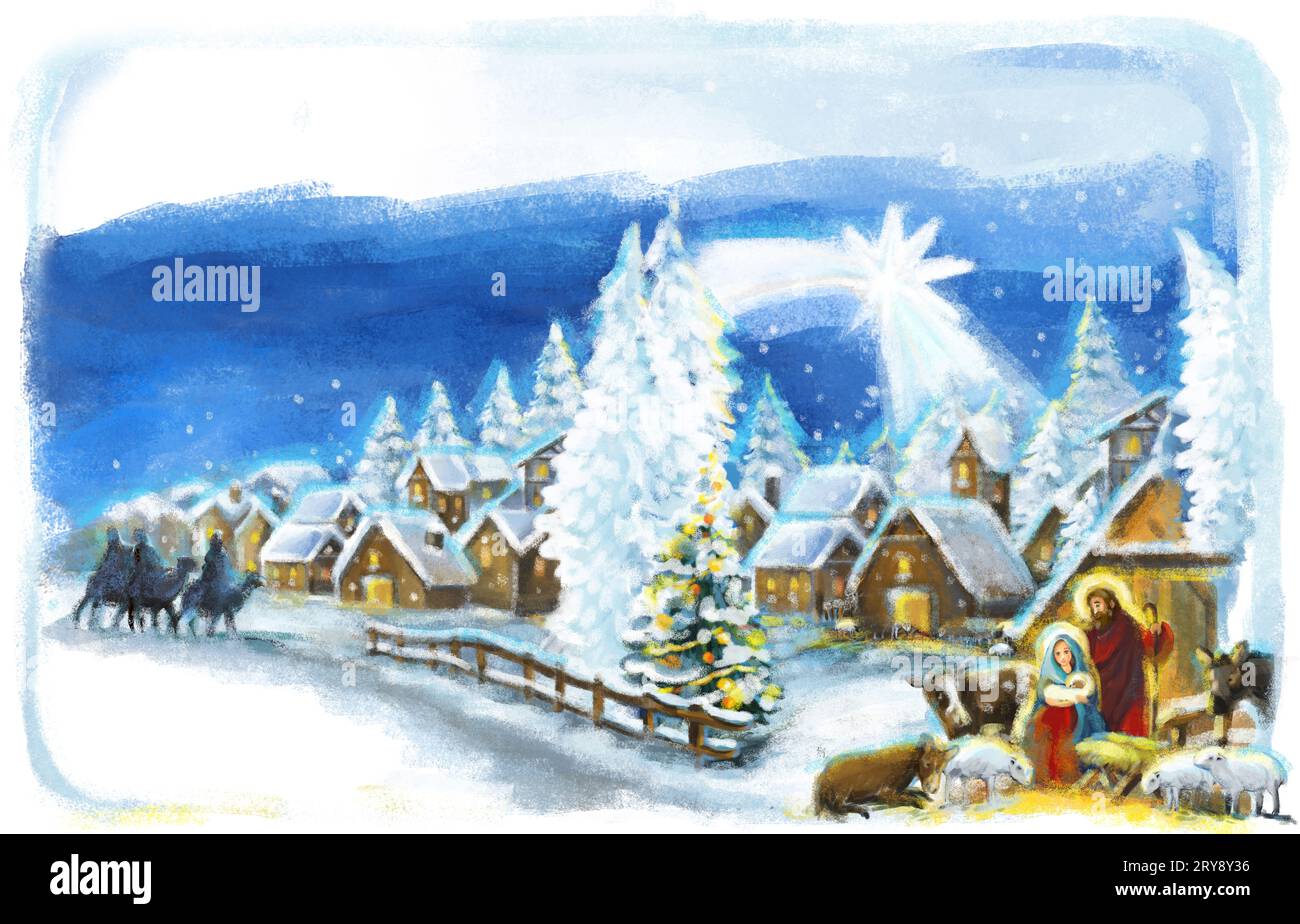 traditional christmas scene with holy family for different usage Stock ...
