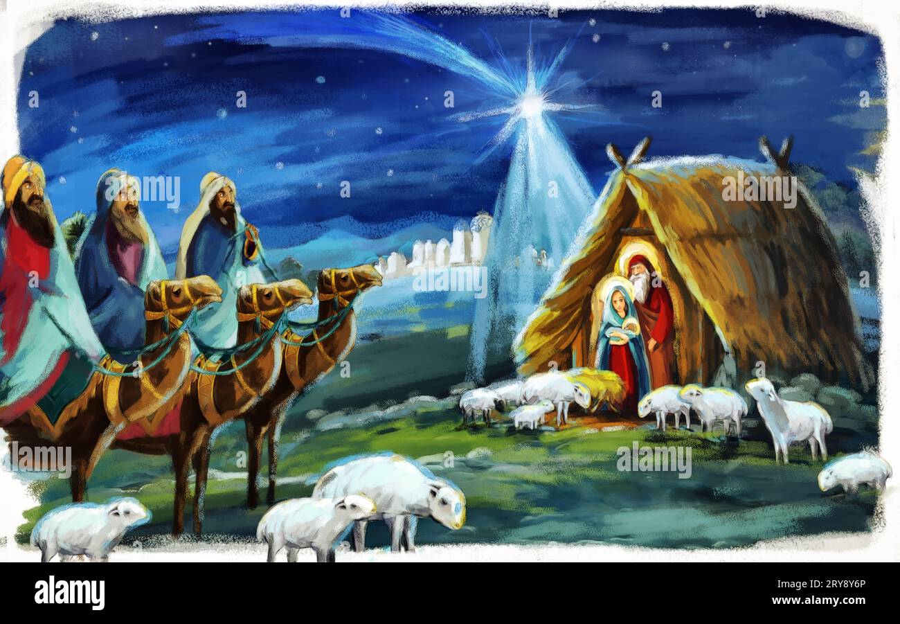 traditional christmas scene with holy family for different usage Stock ...
