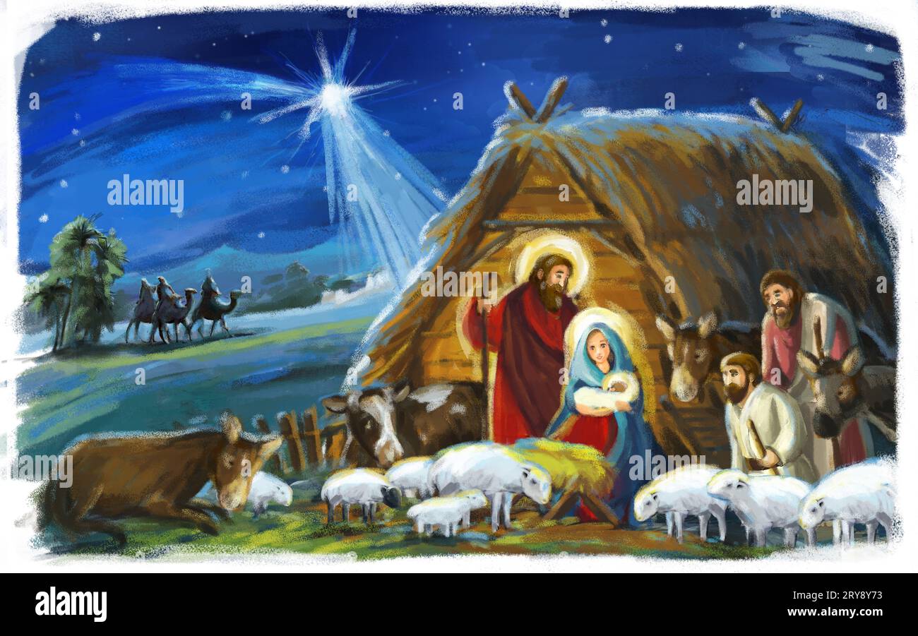 traditional christmas scene with holy family for different usage Stock ...