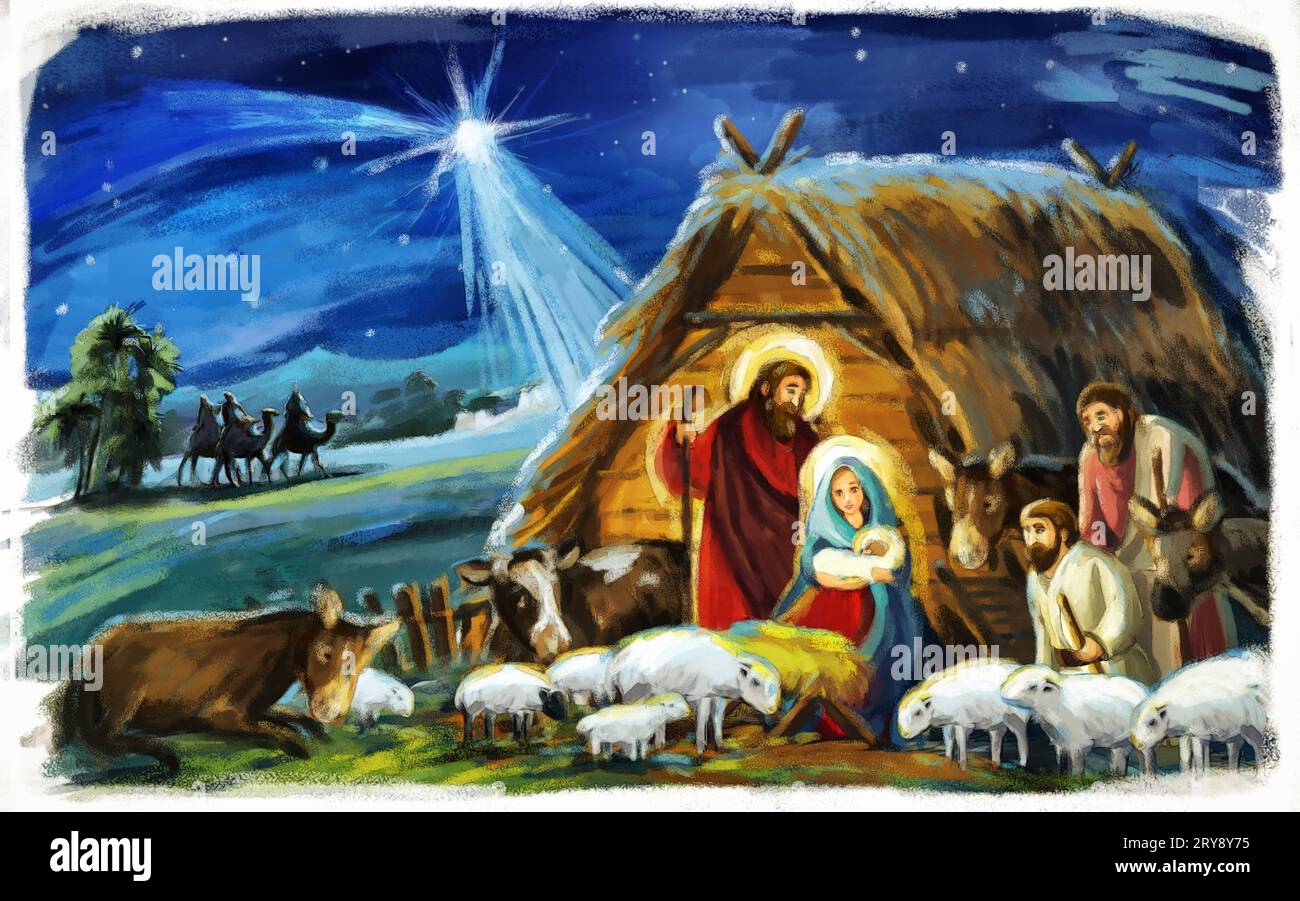traditional christmas scene with holy family for different usage Stock ...