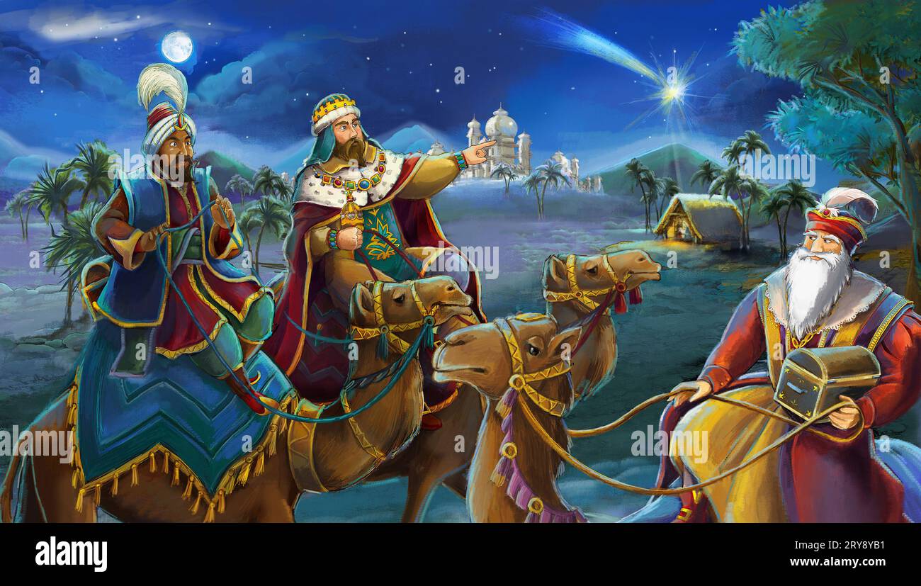 religious illustration three kings - and holy family - traditional ...