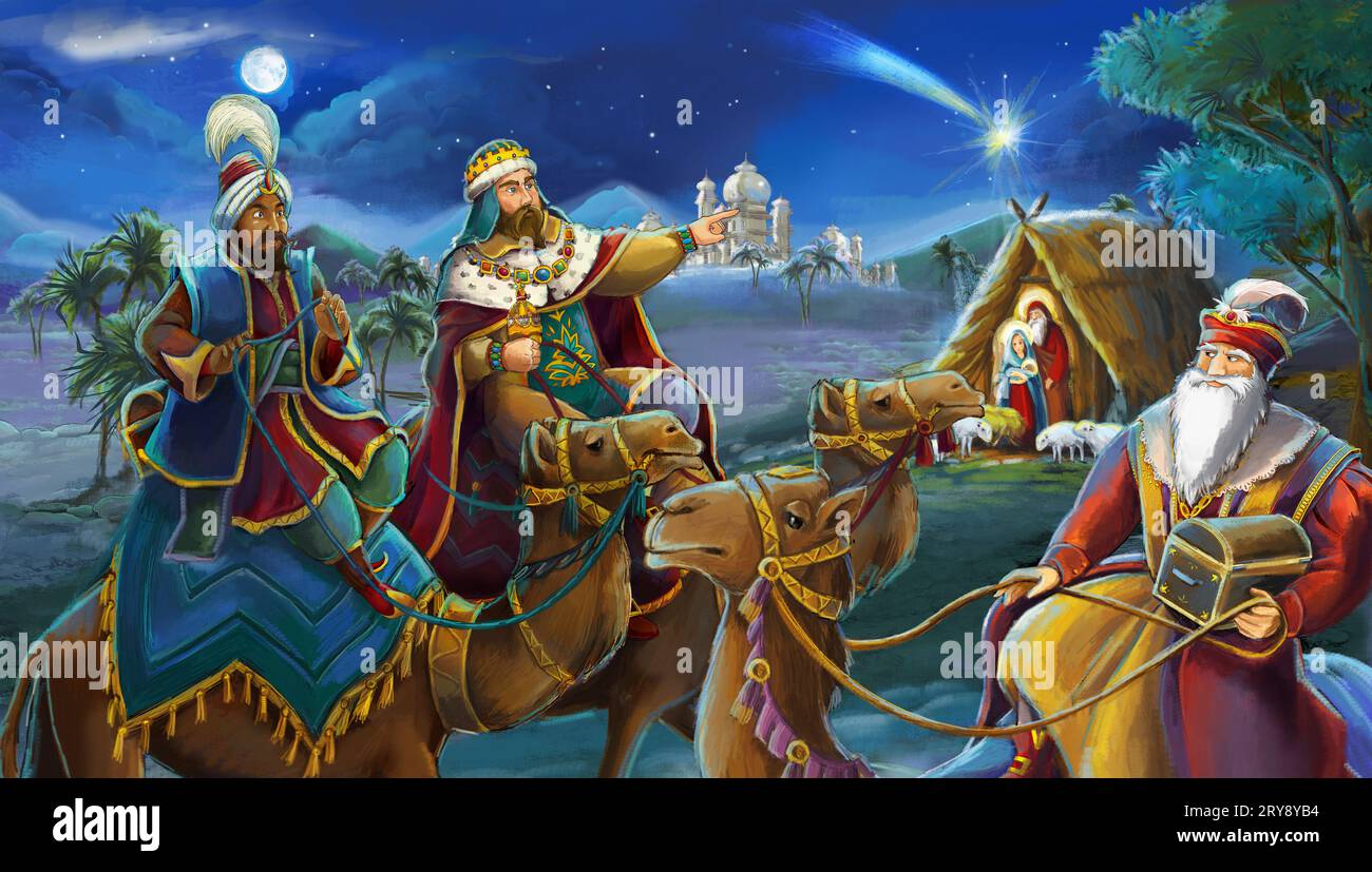 religious illustration three kings - and holy family - traditional ...