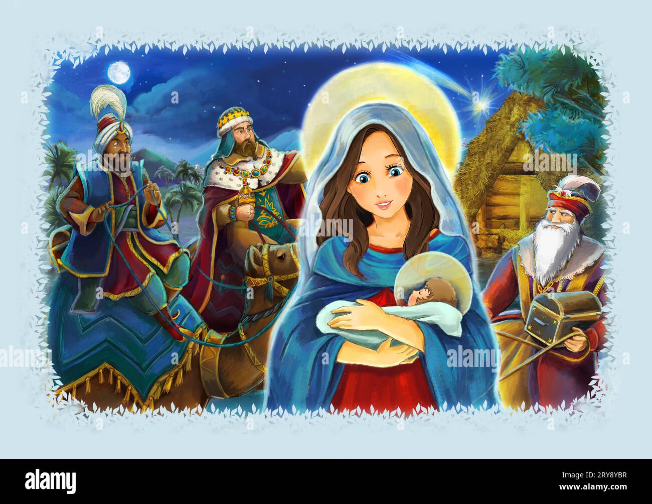 religious illustration three kings - and holy family - traditional ...