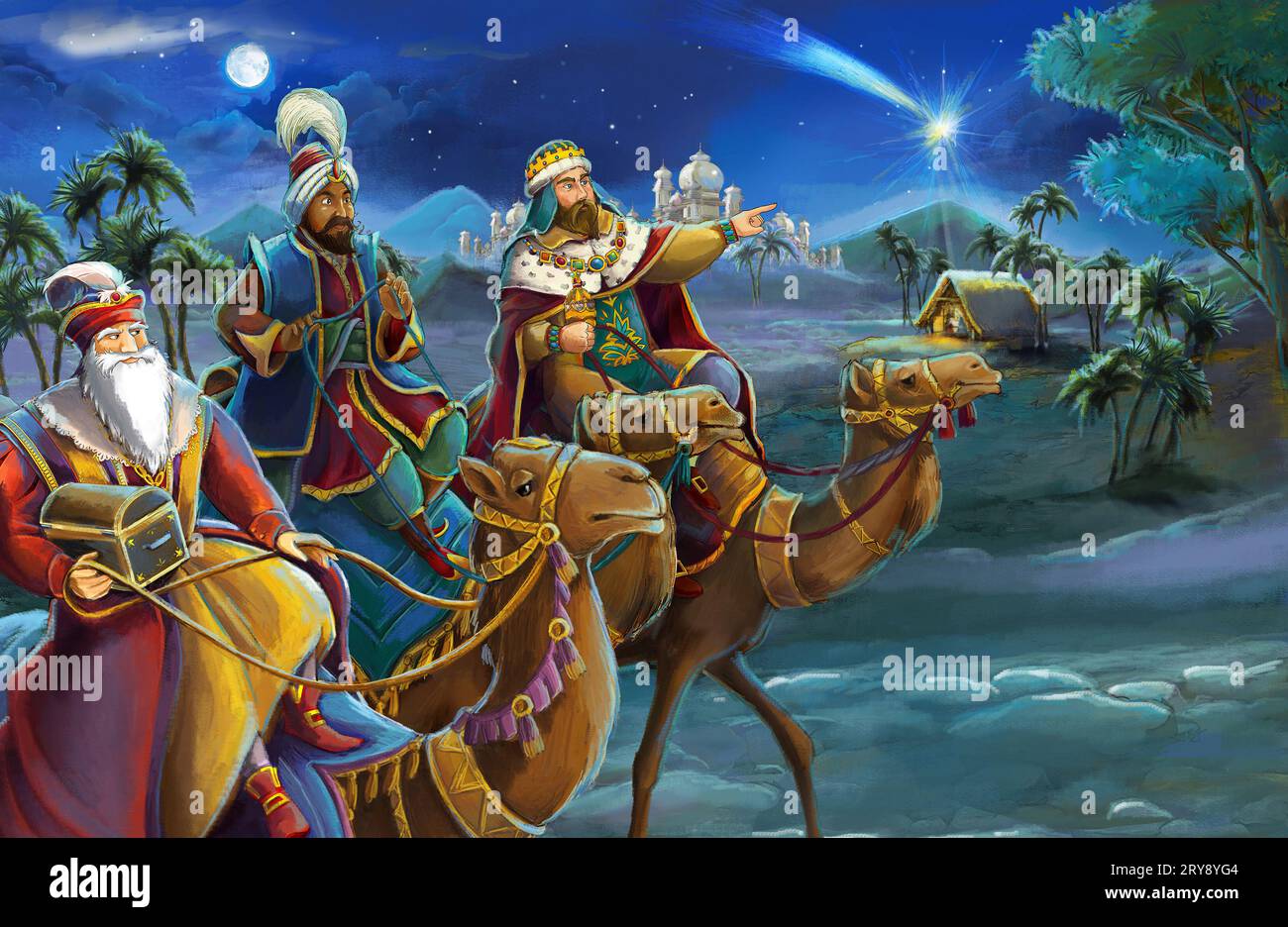 religious illustration three kings - and holy family - traditional ...