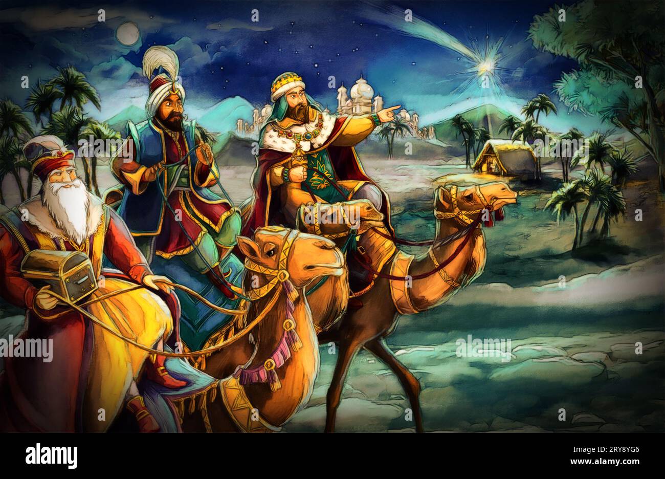 religious illustration three kings - and holy family - traditional ...