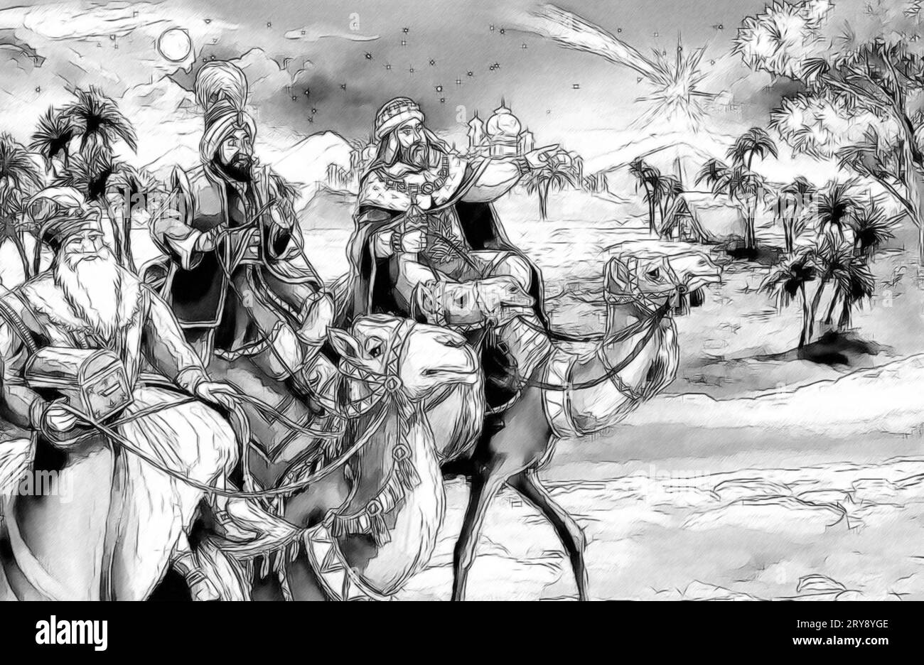 religious illustration three kings - and holy family - traditional ... religious illustration three kings - and holy family - traditional ...