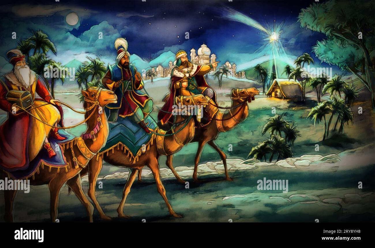 religious illustration three kings - and holy family - traditional ...