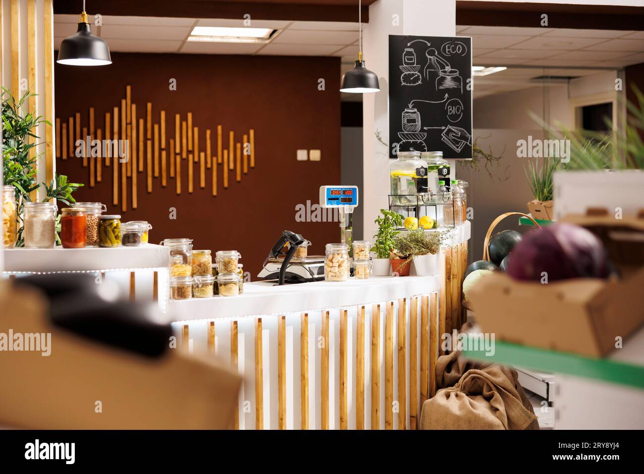 Products sold in bulk in zero waste store to minimize plastic usage ...