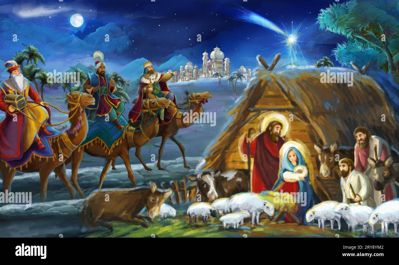 religious illustration three kings - and holy family - traditional ...