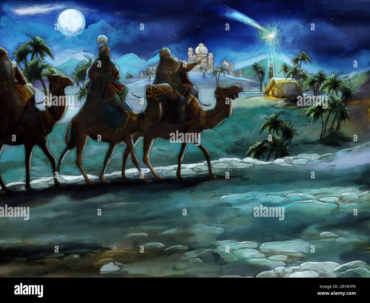 religious illustration three kings - and holy family - traditional ...