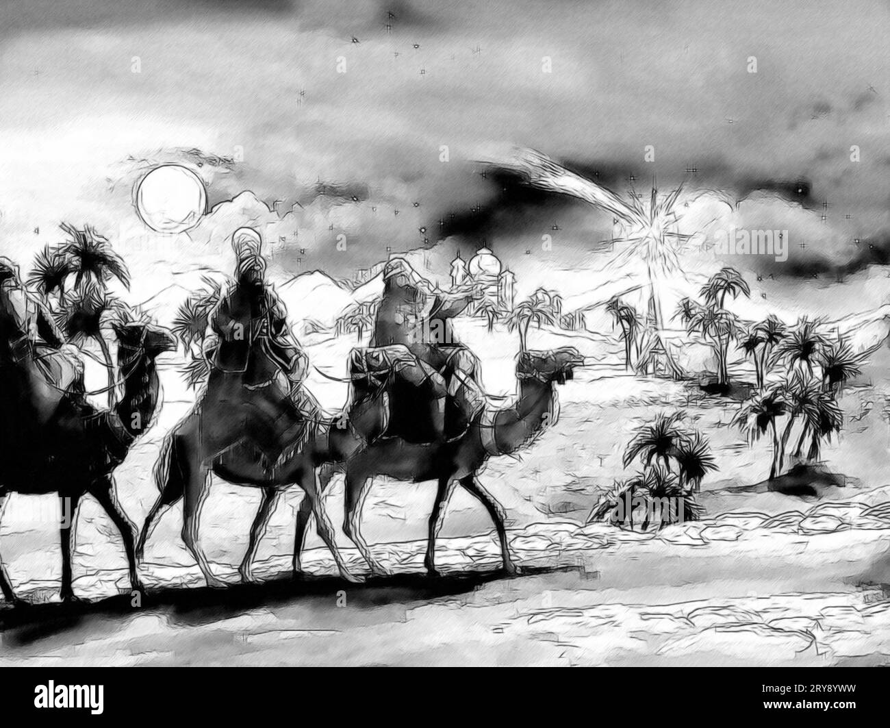 religious illustration three kings - and holy family - traditional ... religious illustration three kings - and holy family - traditional ...