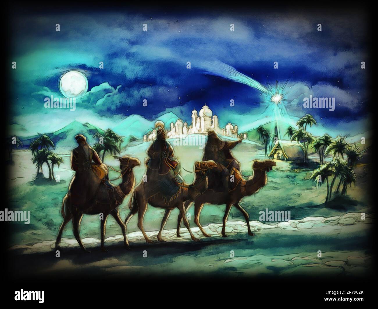 religious illustration three kings - and holy family - traditional ...