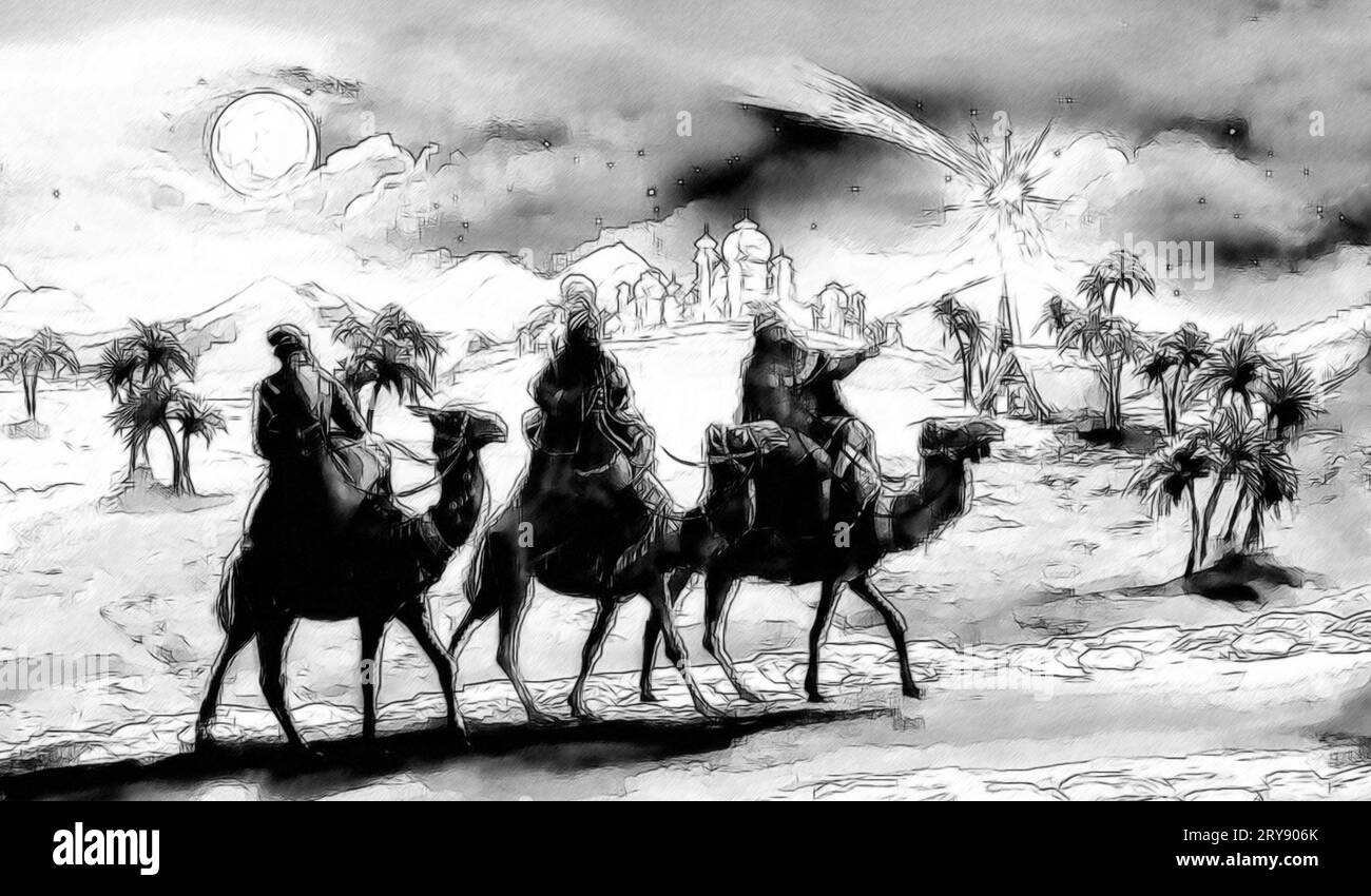 religious illustration three kings - and holy family - traditional ...