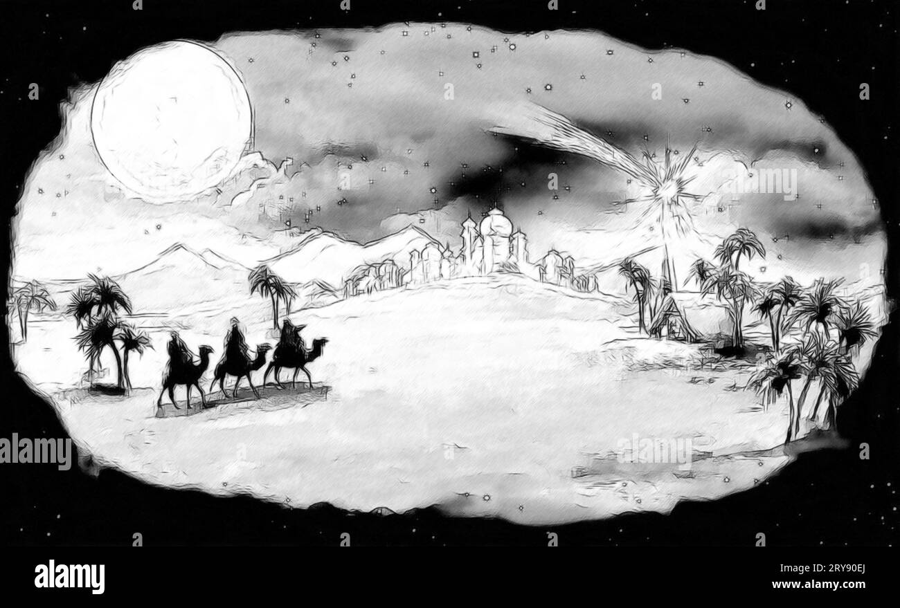 religious illustration three kings - and holy family - traditional ...