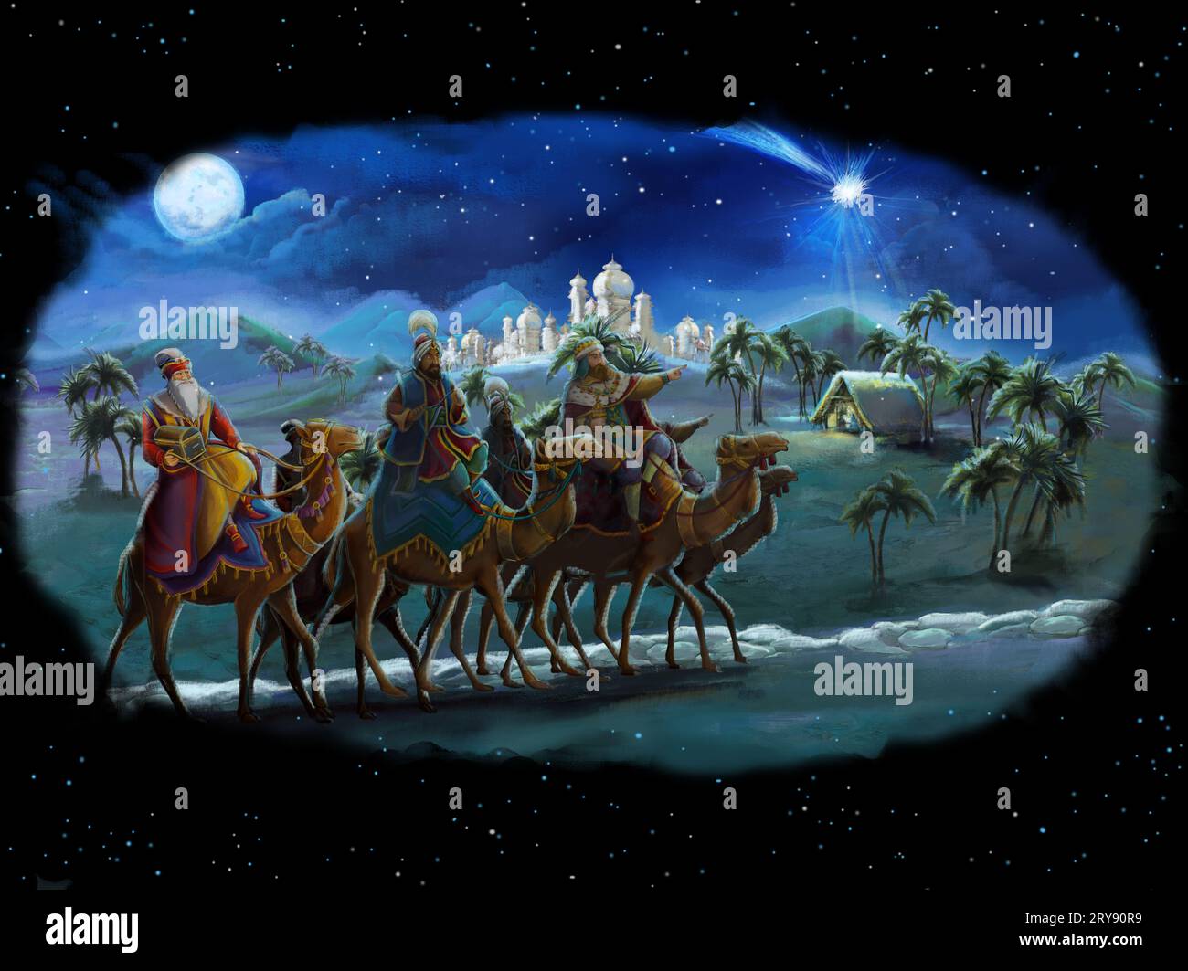 religious illustration three kings - and holy family - traditional ...