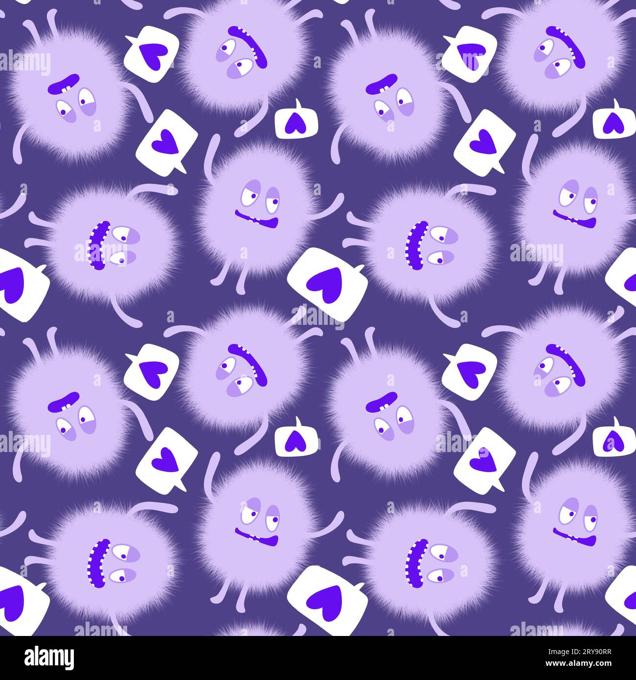 Cartoon monsters seamless fluffy aliens pattern for wrapping paper and ...