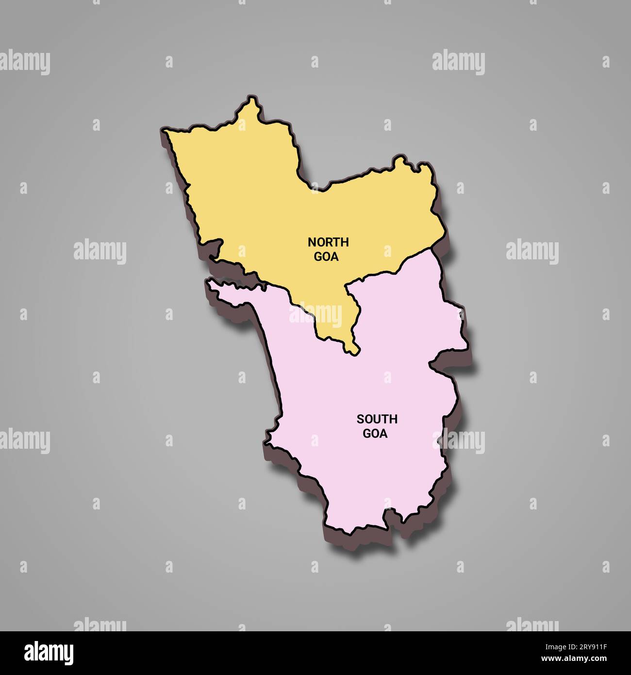 3d map of Goa is a state of India and his colourful districts and name ...