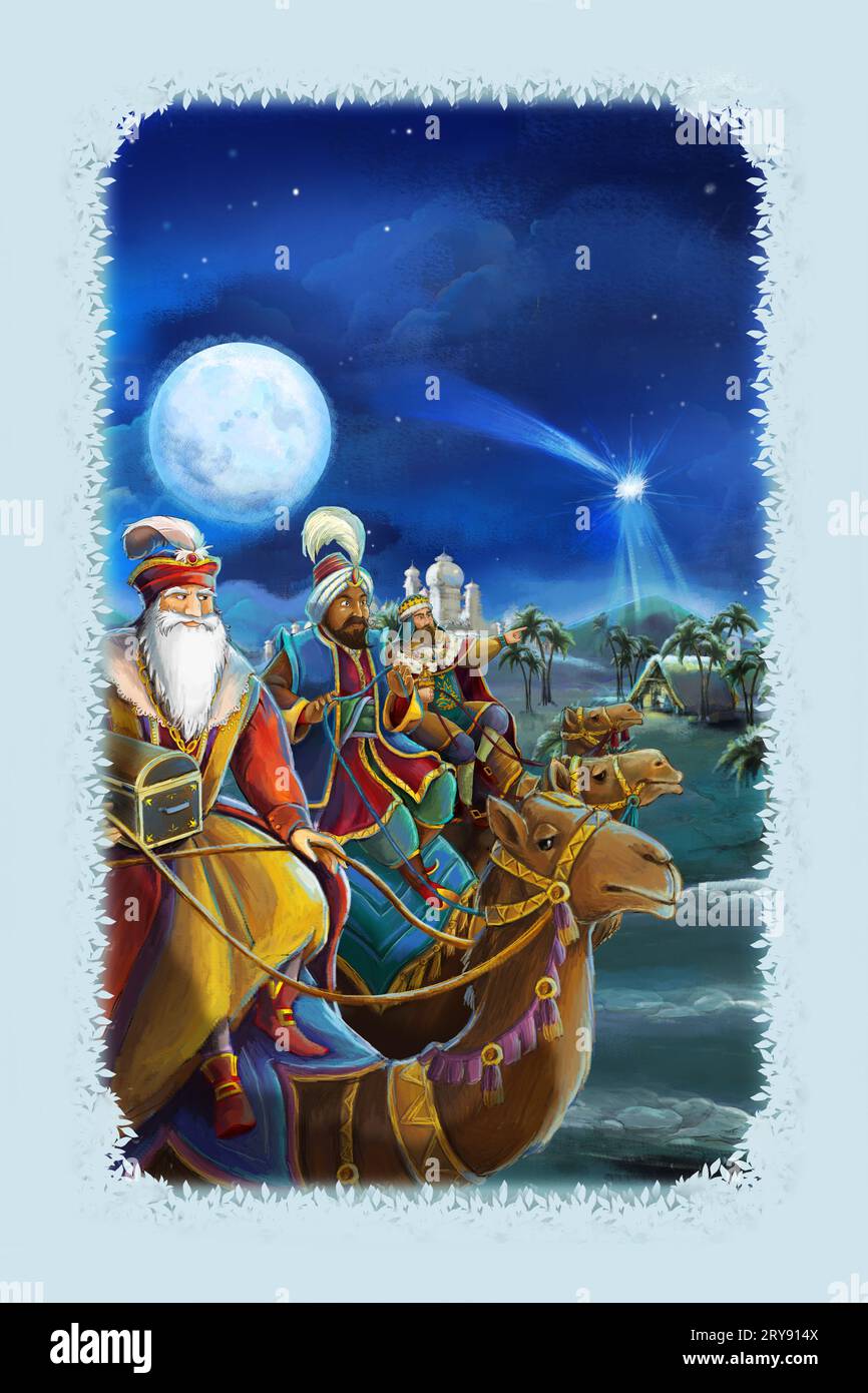religious illustration three kings - and holy family - traditional ...
