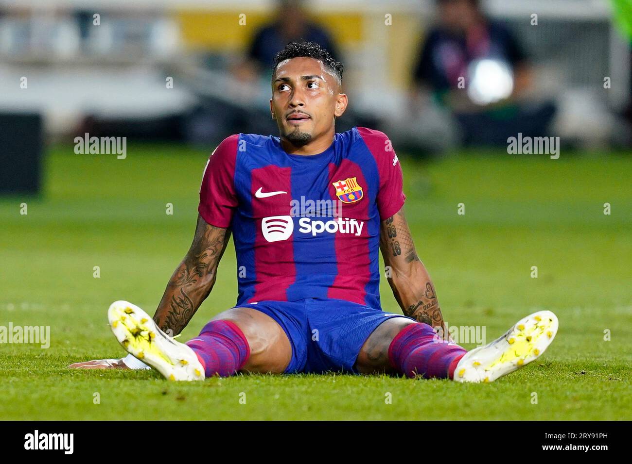 Barcelona, Spain. 29th Sep, 2023. Raphael Dias Belloli Raphinha of FC Barcelona injured during ...