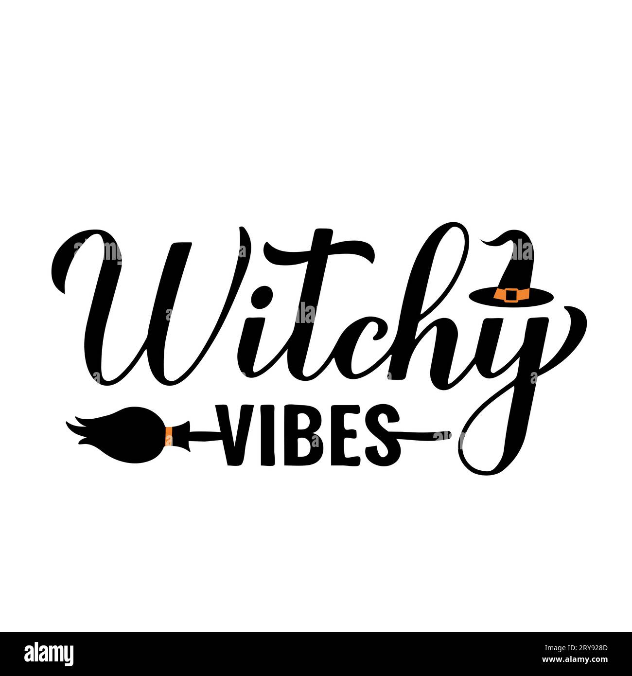Witchy Vibes lettering isolated on white. Funny Halloween quote. Vector ...
