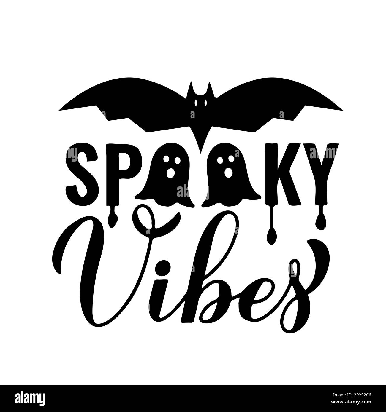 Spooky Vibes lettering isolated on white. Funny Halloween quote. Vector ...