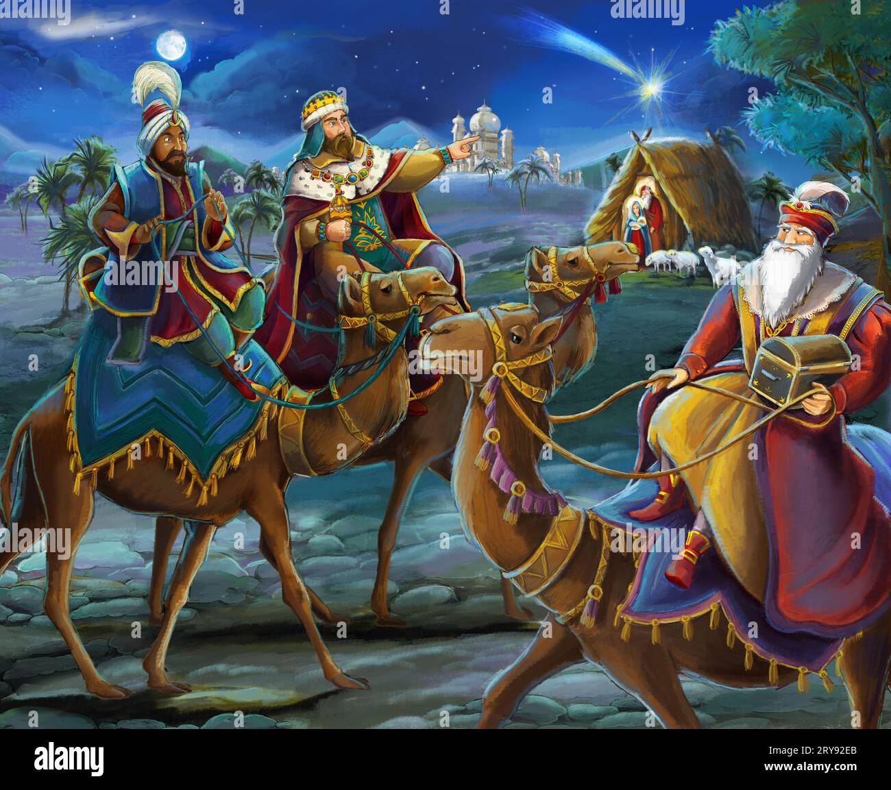 religious illustration three kings - and holy family - traditional ...