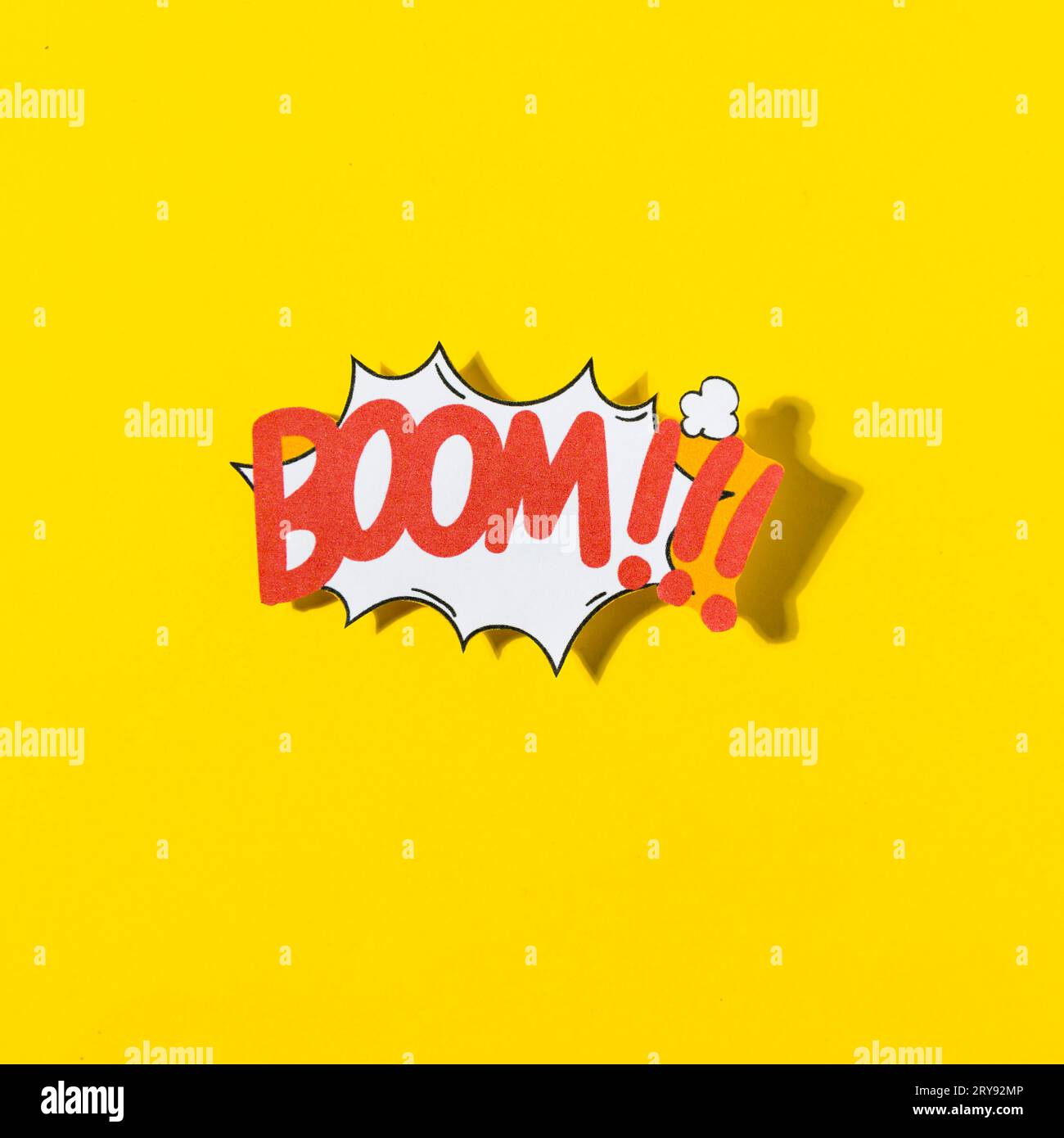 Boom cartoon illustration text retro pop art style yellow background ...