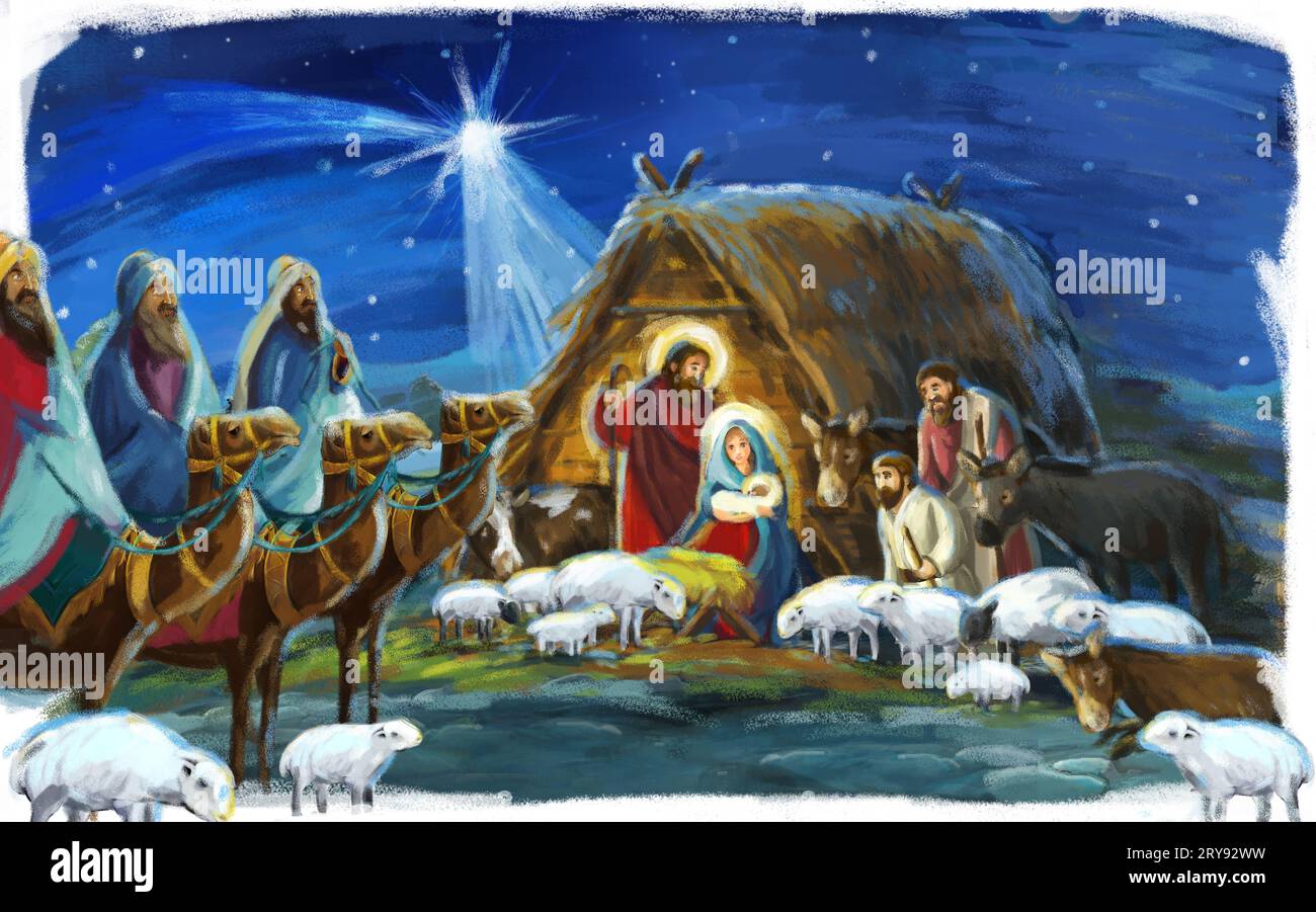 traditional christmas scene with holy family for different usage Stock ...