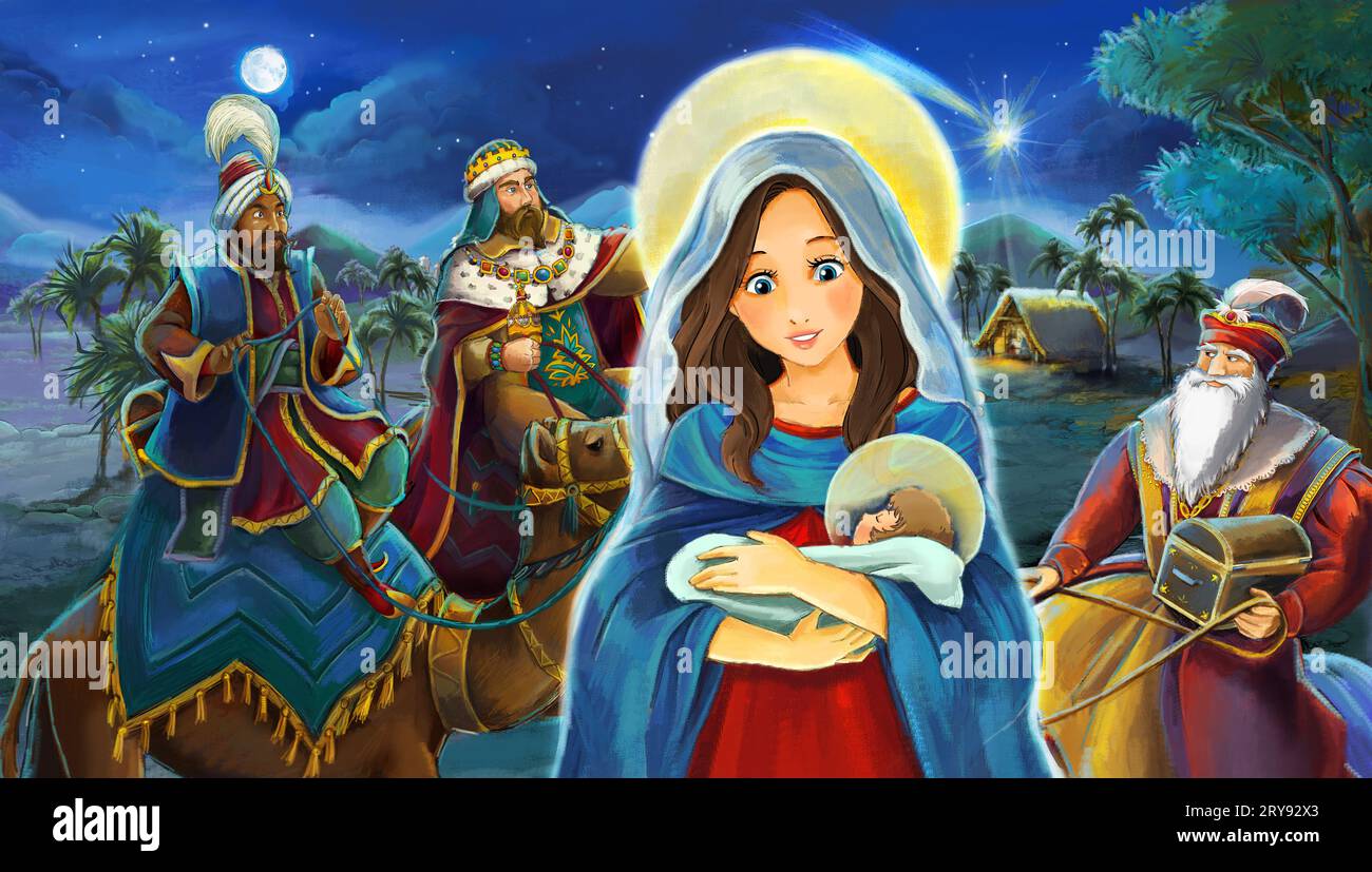 religious illustration three kings - and holy family - traditional ...