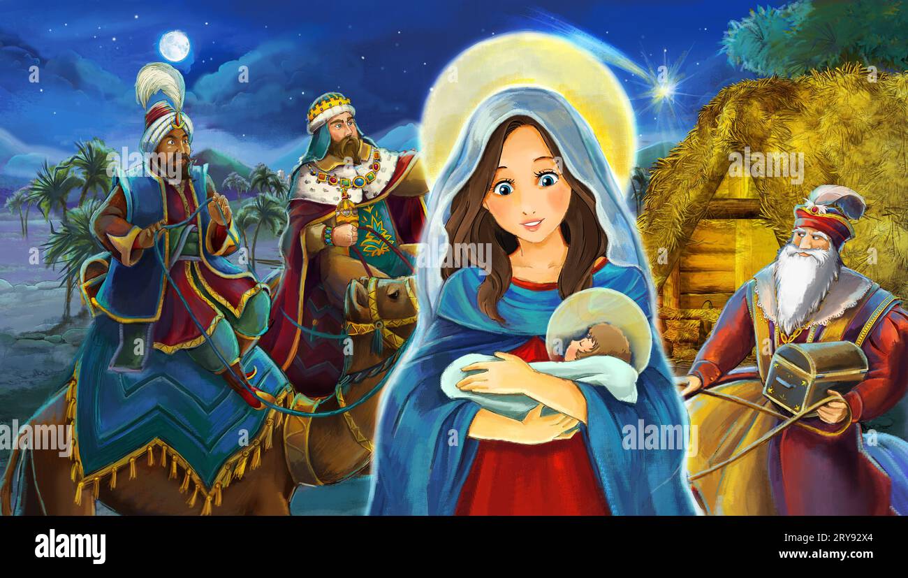 religious illustration three kings - and holy family - traditional ...