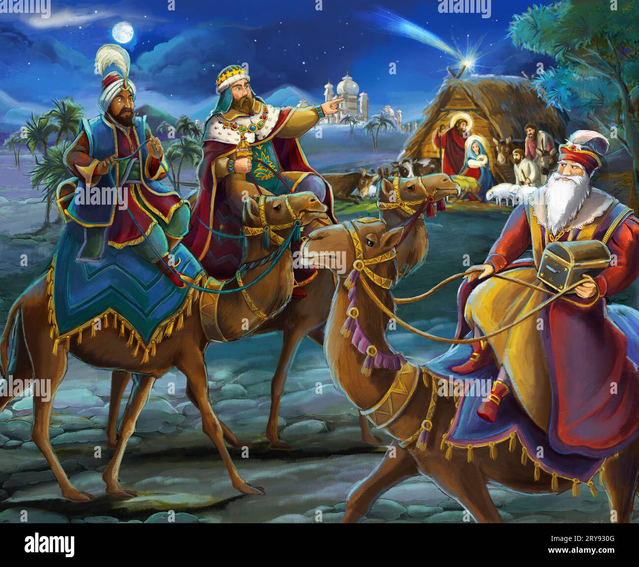 religious illustration three kings - and holy family - traditional ...