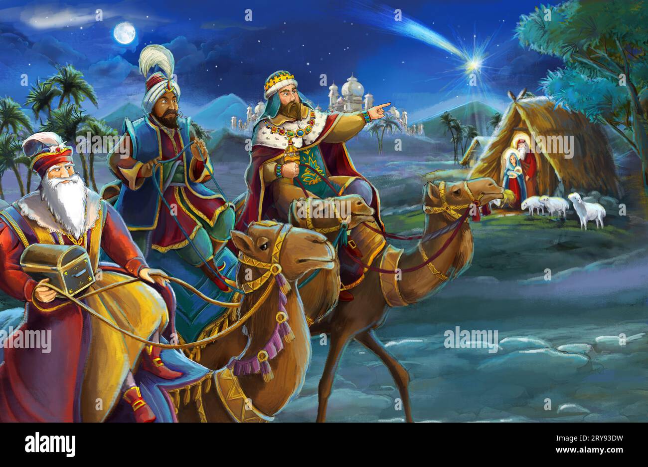 religious illustration three kings - and holy family - traditional ...
