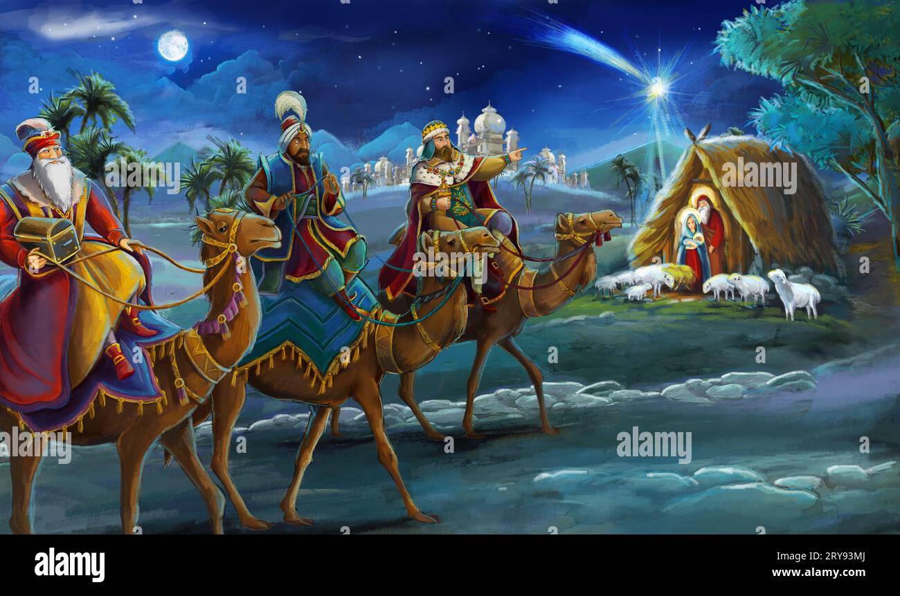 religious illustration three kings - and holy family - traditional ...