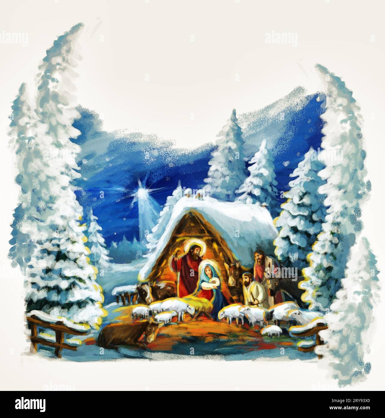 traditional christmas scene with holy family for different usage Stock ...