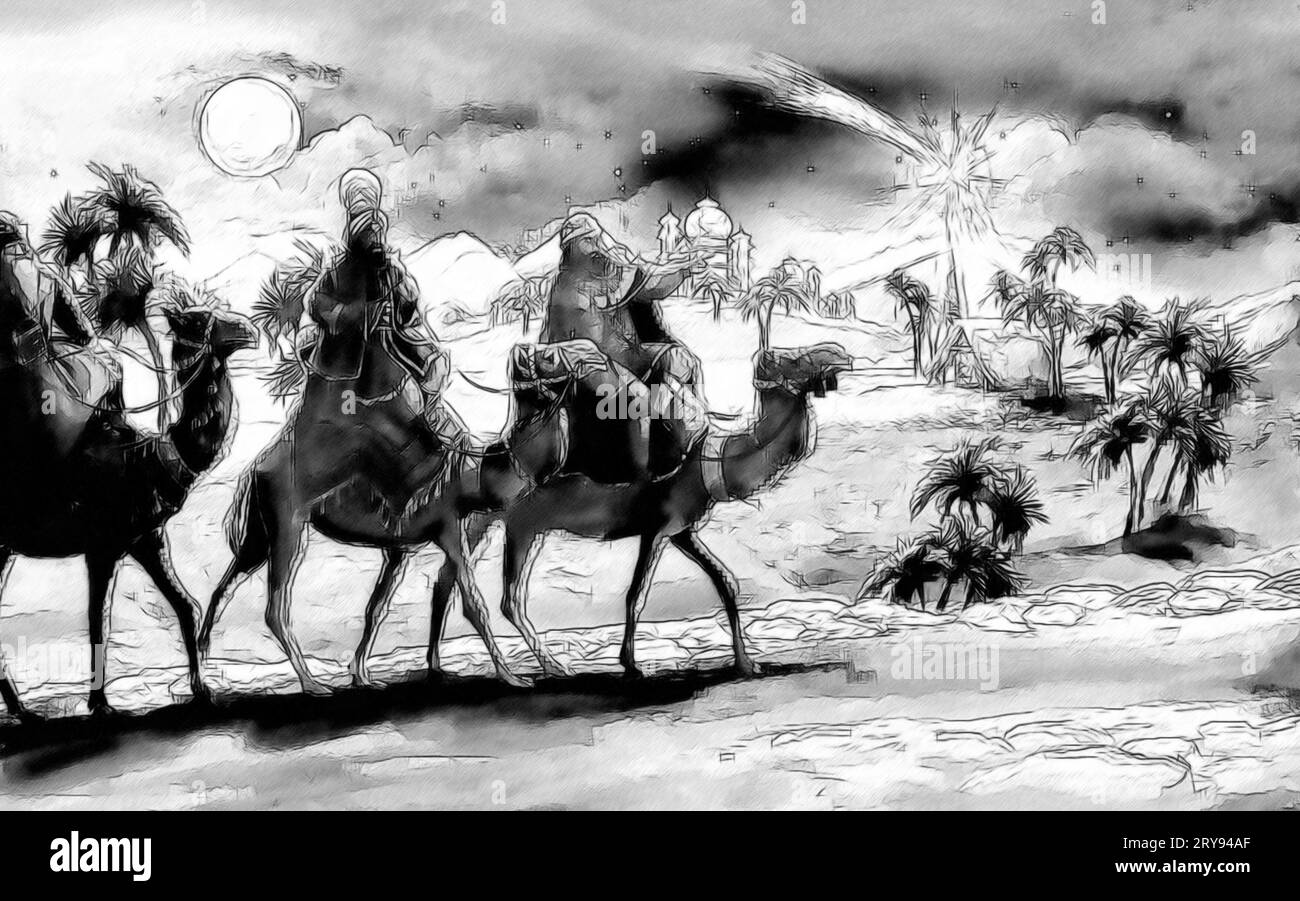 religious illustration three kings - and holy family - traditional ...