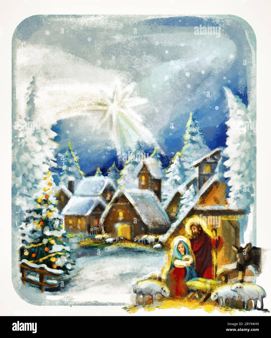 traditional christmas scene with holy family for different usage Stock ...