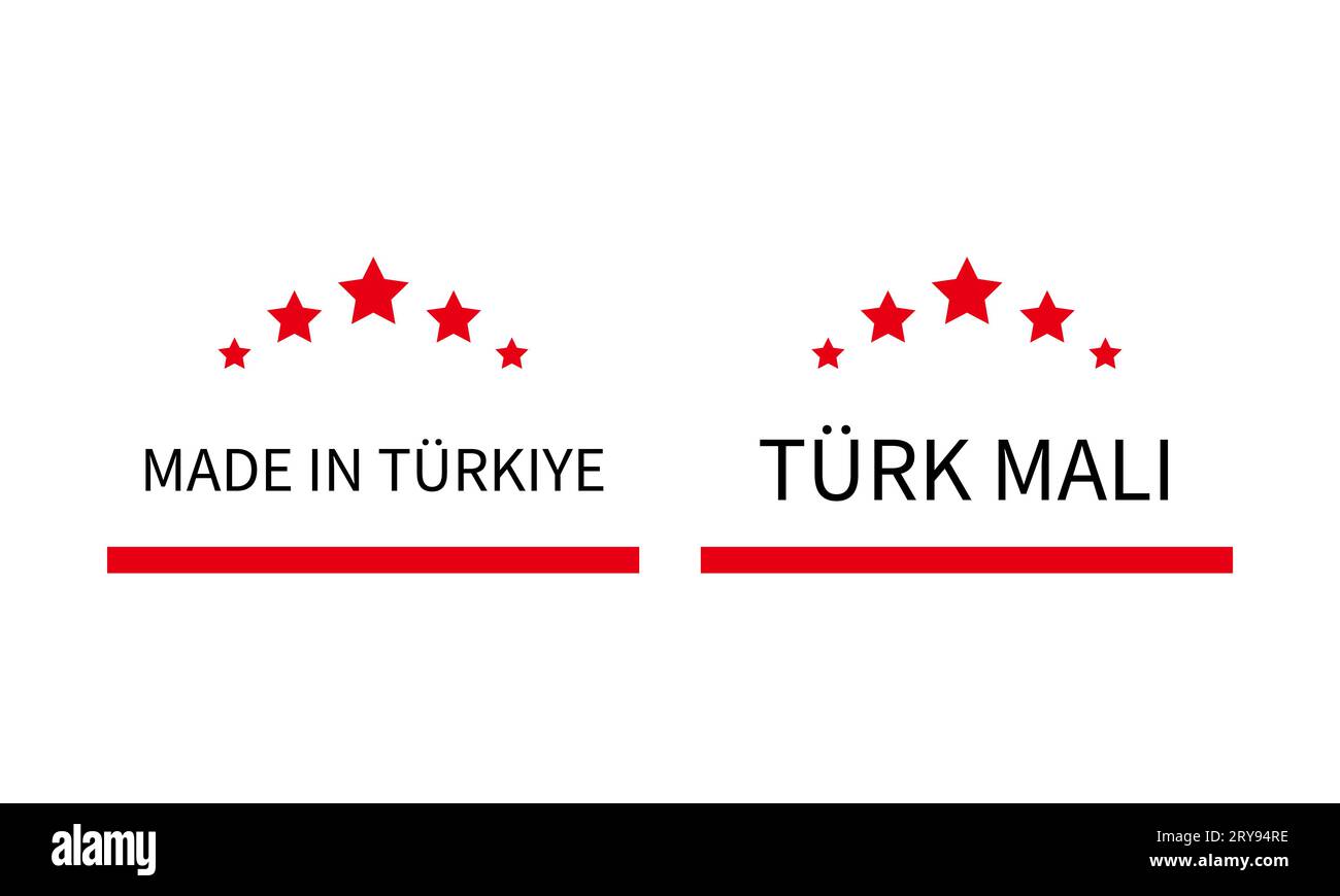 Made in Turkiye labels in English and in Turkish languages. Quality ...