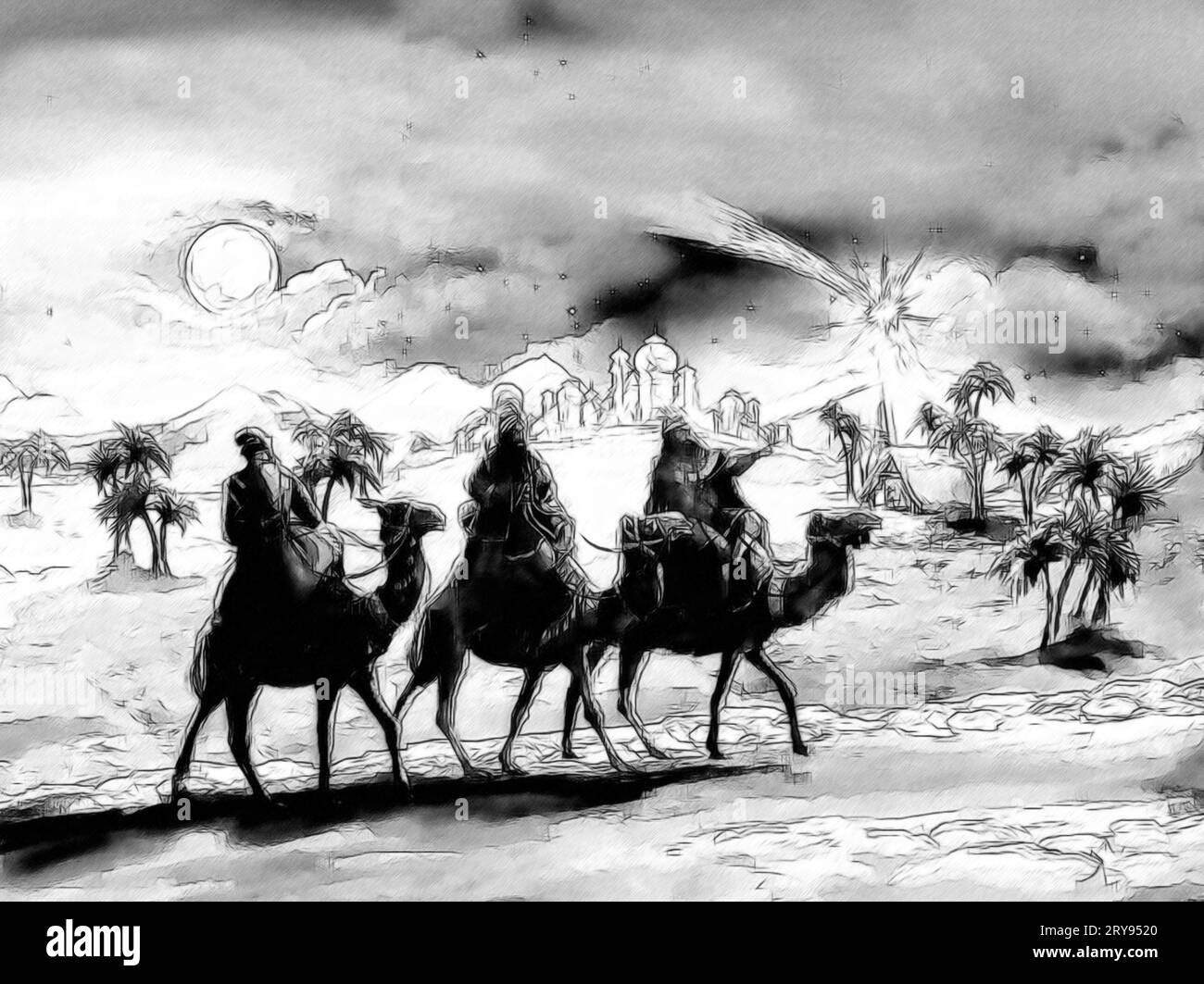 religious illustration three kings - and holy family - traditional ... religious illustration three kings - and holy family - traditional ...