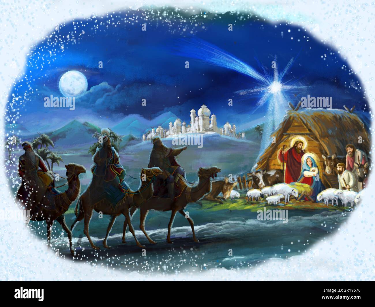 traditional christmas framed scene with holy family for different usage ...