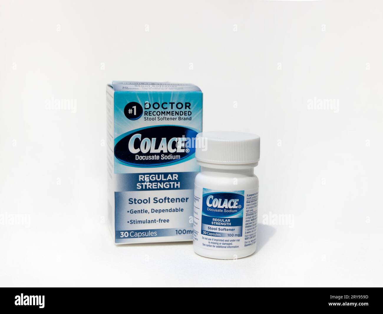 Colace Stool Softener used to treat constipation and hard stools Stock ...
