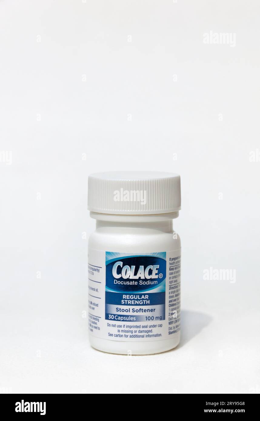 Colace Stool Softener used to treat constipation and hard stools Stock ...
