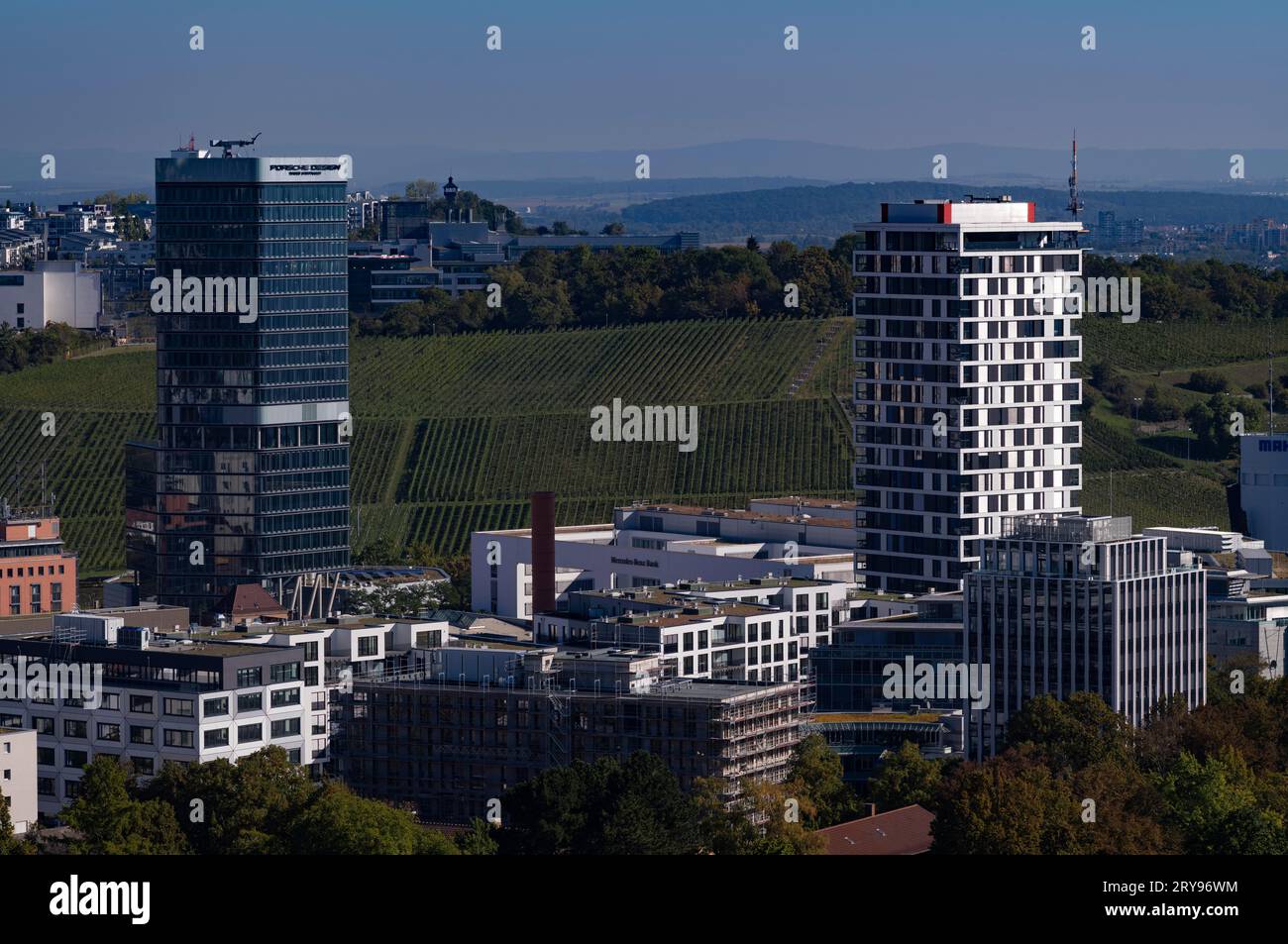 View of Feuerbach district from Killesberg tower, new Porsche Design ...