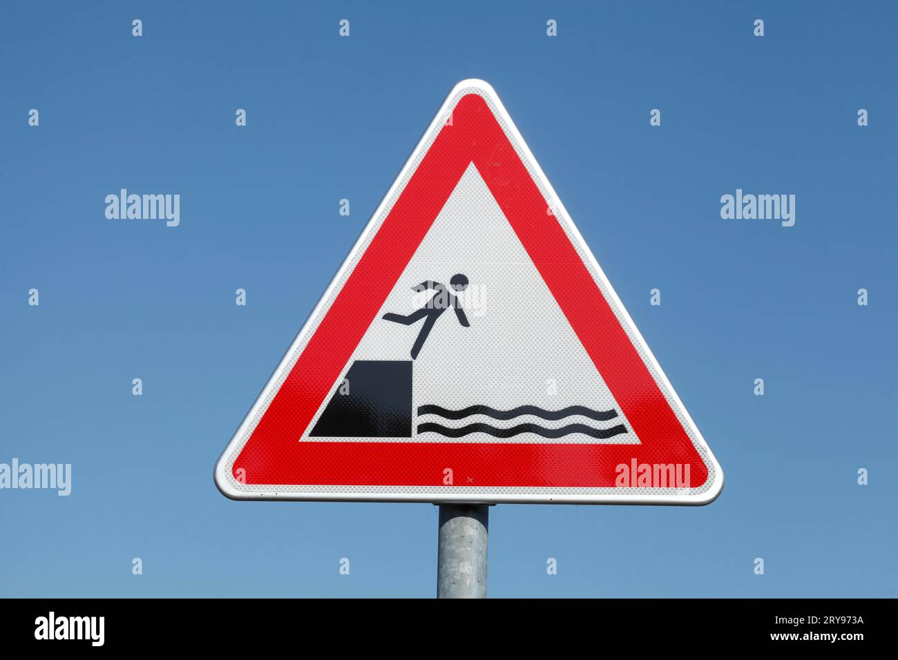 Road sign shore, danger of falling into the water, Germany Stock Photo ...