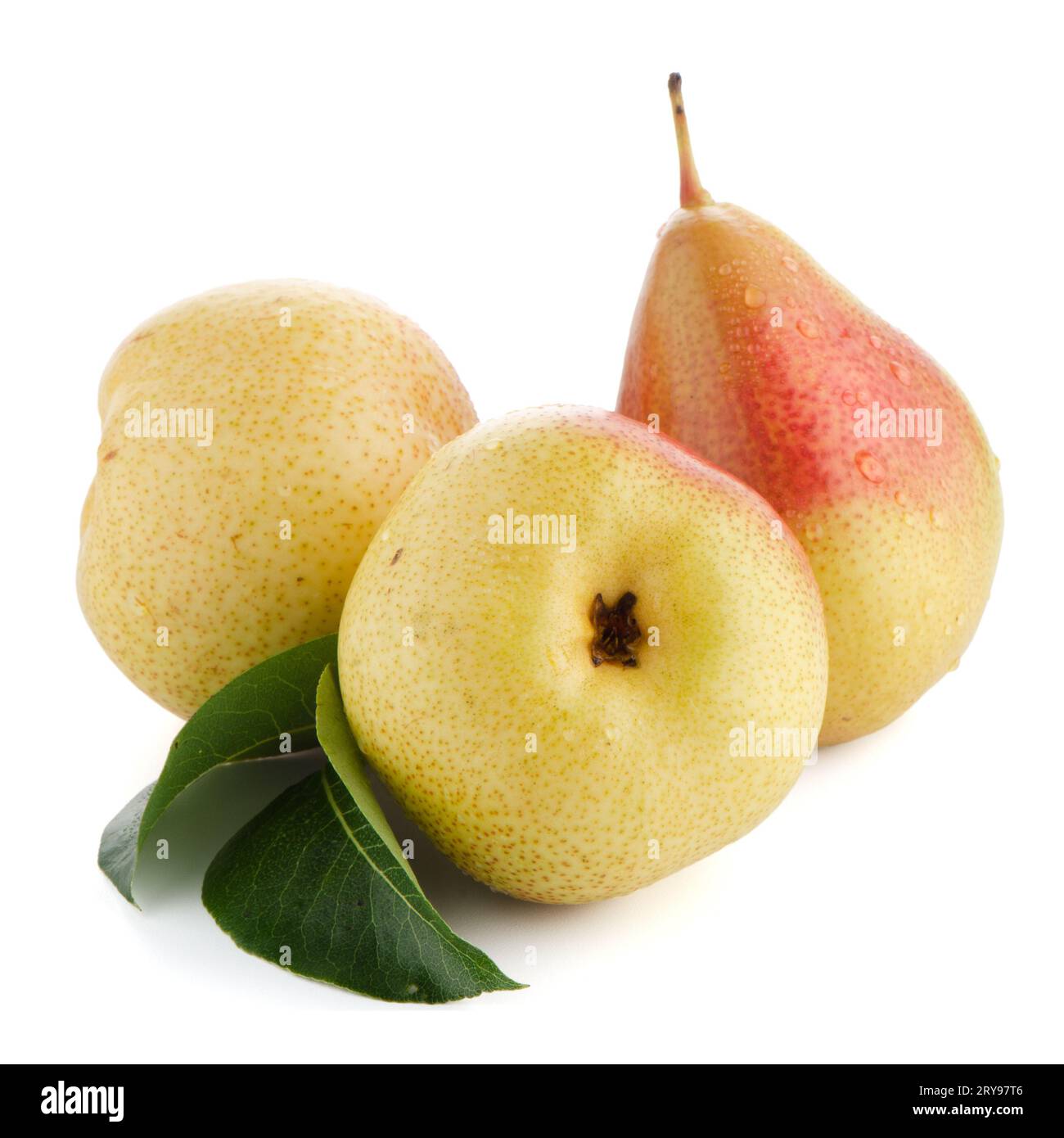 Three juicy green pears Cut Out Stock Images & Pictures - Alamy