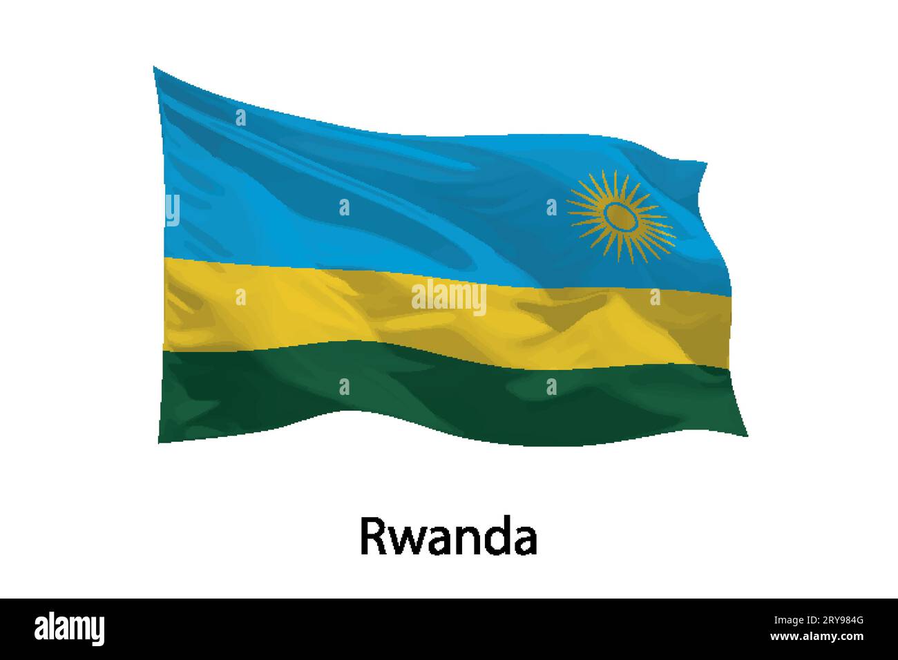 3d realistic Waving flag of Rwanda Isolated. Template for poster design ...