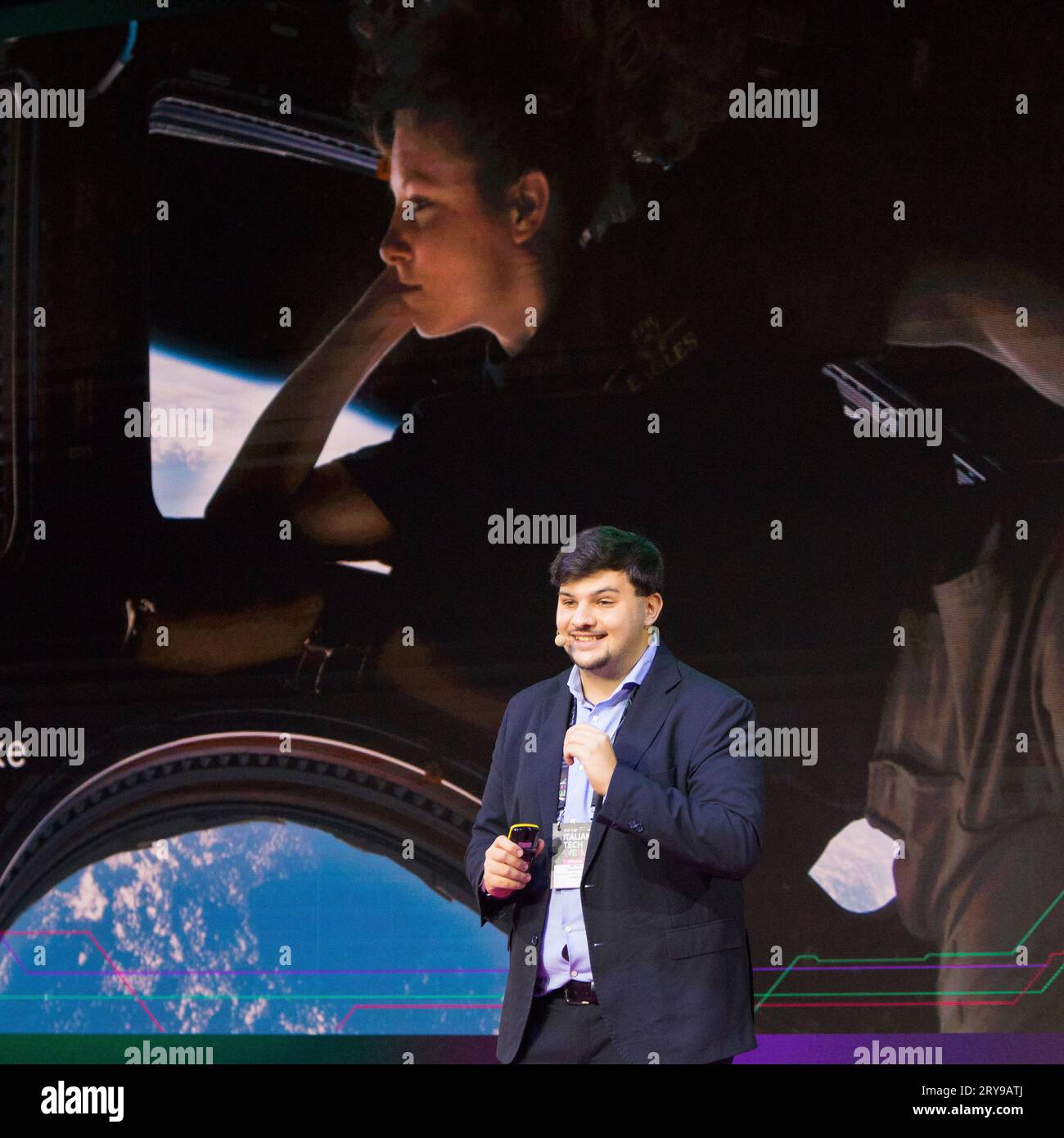 Torino, Italy. 29th Sep, 2023. Mattia Barbarossa (founder, CEO & CTO of Sidereus Space Dynamics ...