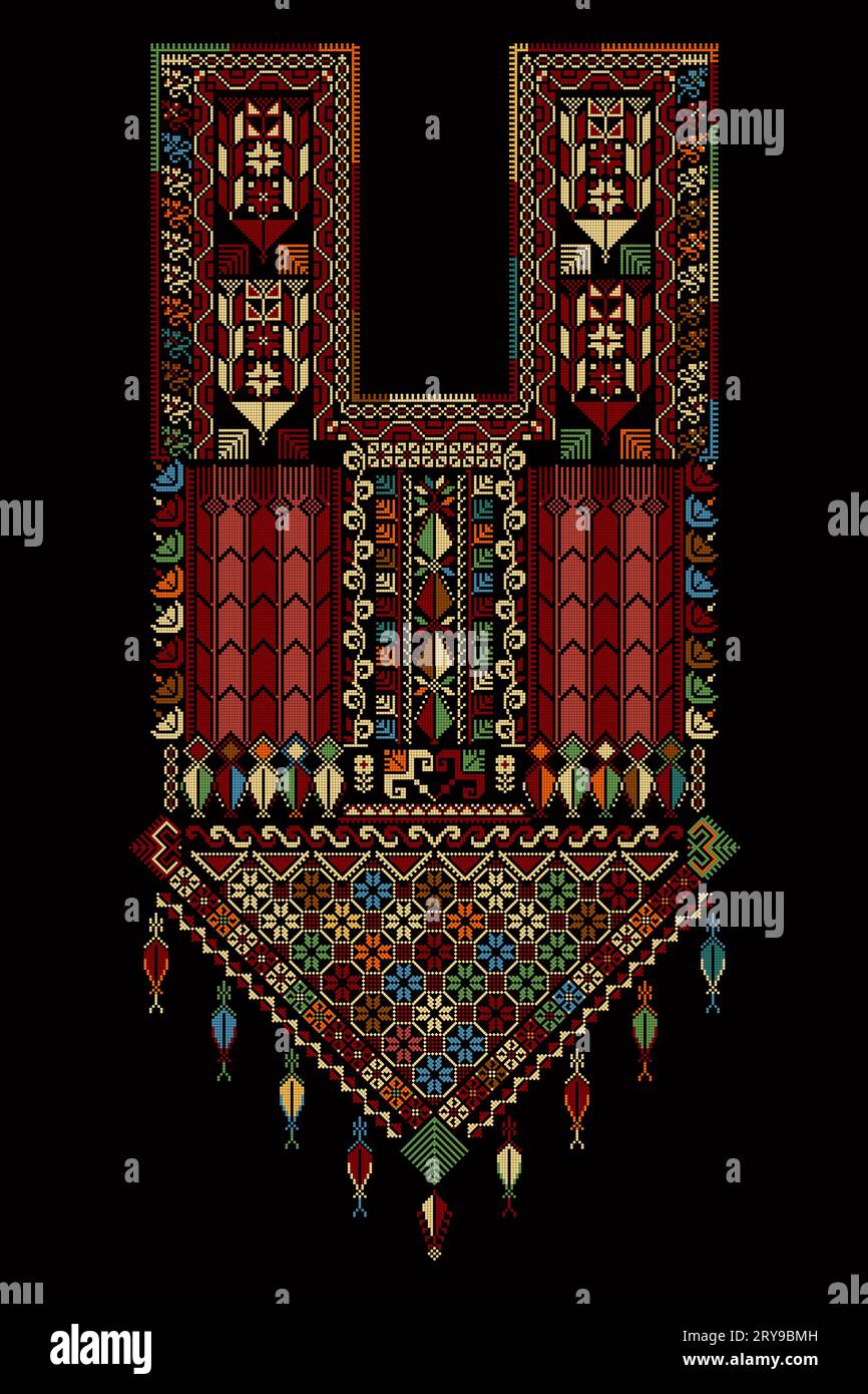 Embroidery vector Tatreez template , Palestinian fashion neck ornament ...